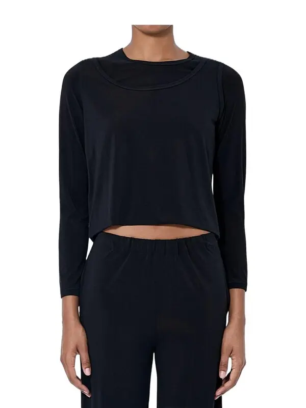 Issey Miyake Long Sleeve Cropped Top - Black