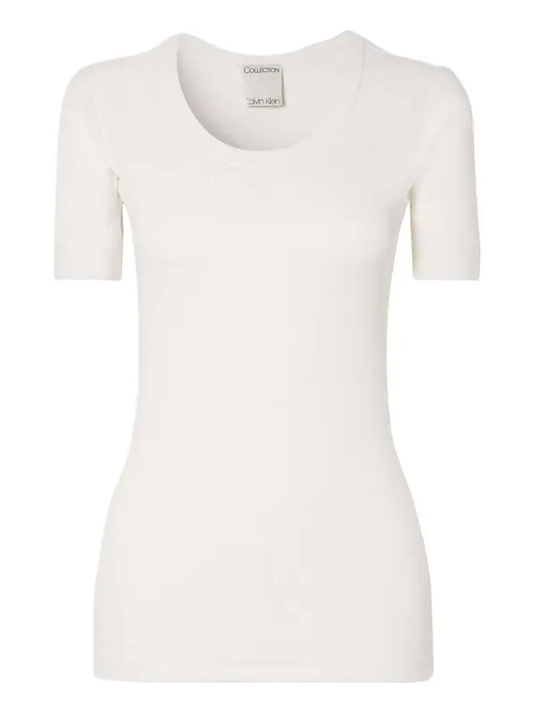 Calvin Klein Ribbed Organic Cotton-blend Jersey T-shirt - White