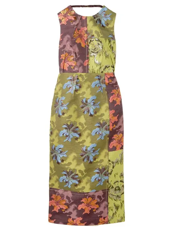 ALEMAIS Sleeveless Floral Patchwork Midi Dress - Green
