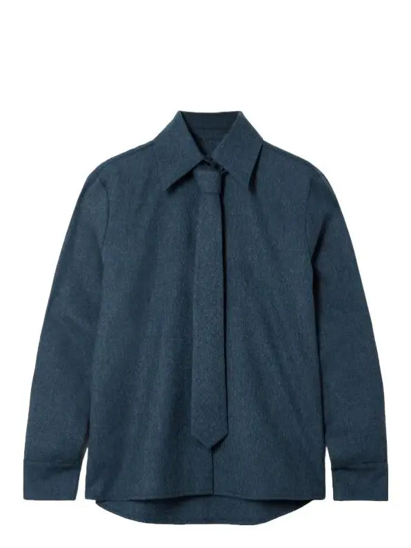 KALLMEYER Tie-detailed Wool-twill Shirt - Blue