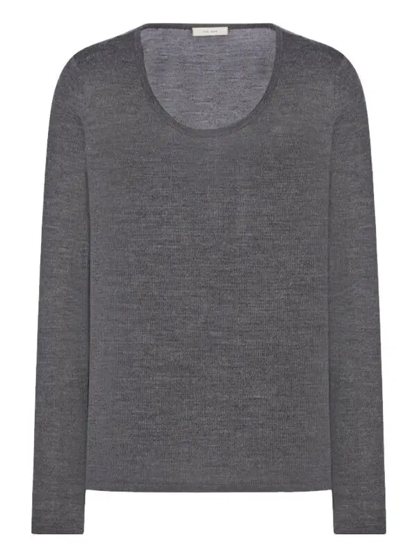 THE ROW Long Sleeve Crew Neck T-shirt - Medium Mixed Gray