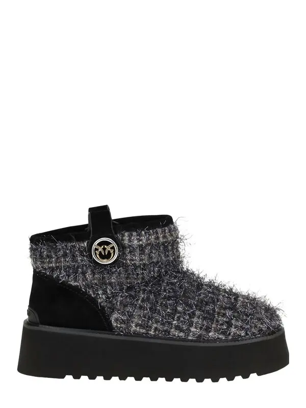 Pinko Tweed Lurex Ankle Boots - Black