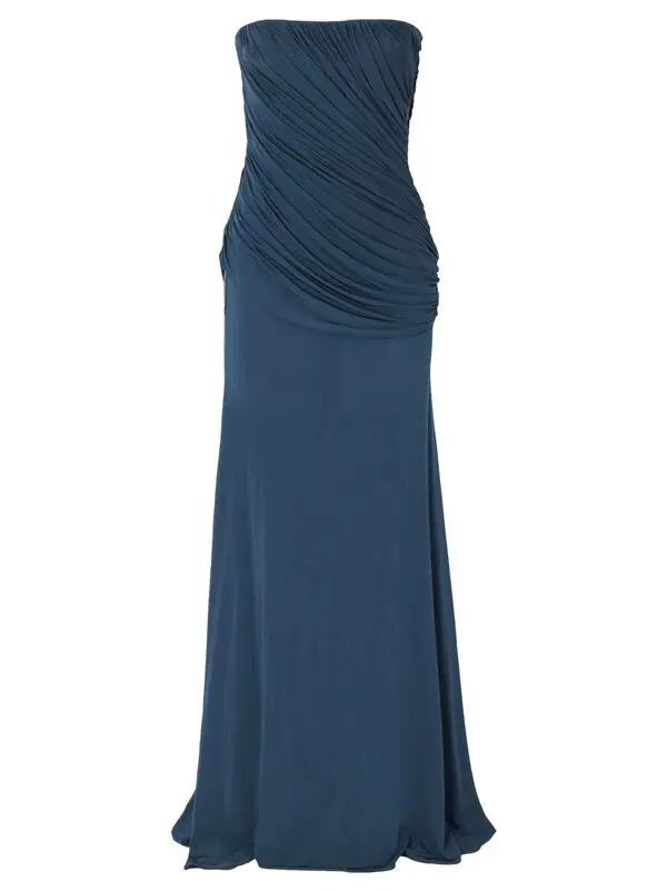 Alex Perry Strapless Draped Jersey Gown - Blue