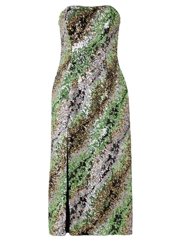 Halpern Sequined Strapless Midi Dress - Green