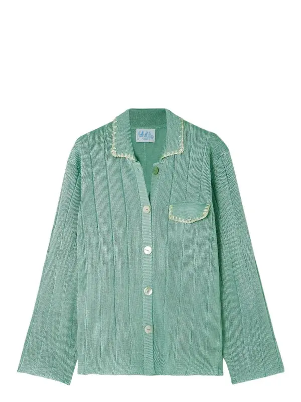 Calle Del Mar Ribbed Knit Shirt With Classic Collar - Green