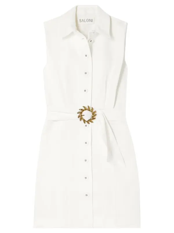Saloni Sleeveless Collared Mini Shirt Dress With Buckle Belt - No