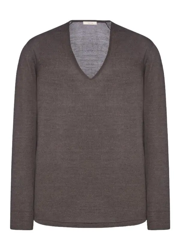 THE ROW V-neck Long Sleeve Sweater - Mixed Brown