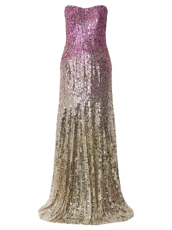 Jenny Packham Strapless Ombré Sequined Chiffon Gown - No