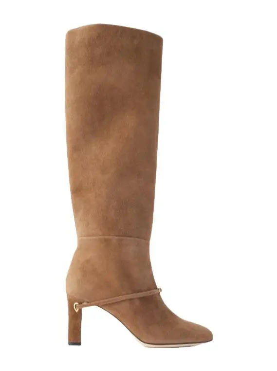 Jennifer Chamandi Suede Knee-high Boots With Detachable Strap - Brown