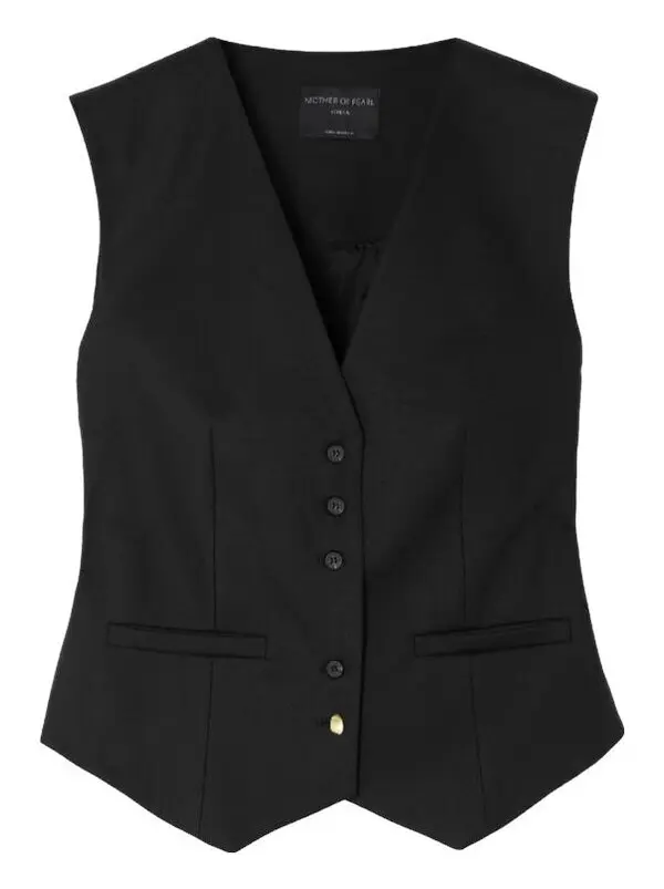 Mother Of Pearl Twill Waistcoat - Black
