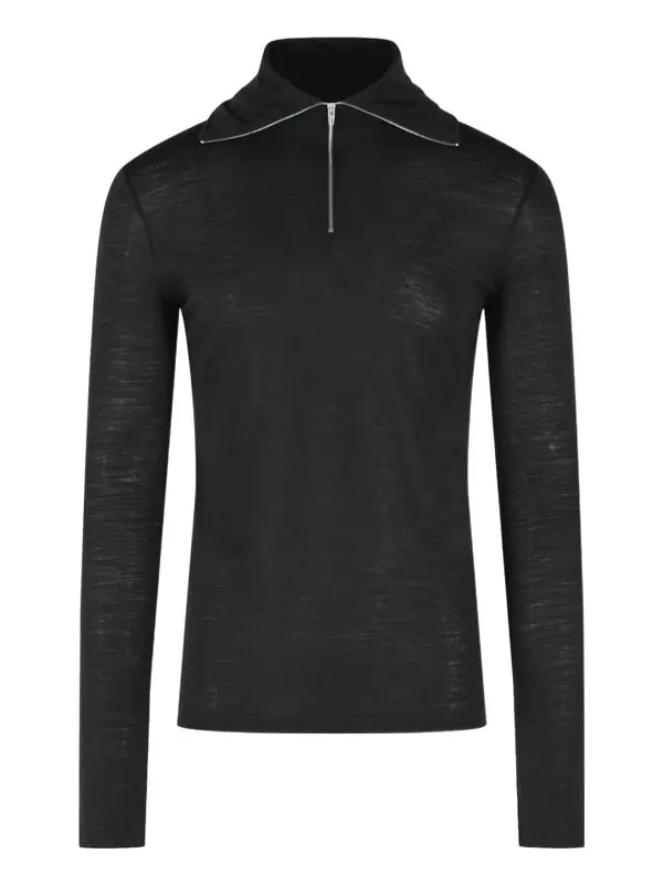 JIL SANDER Half-zip Turtleneck Knitted Pullover - Black