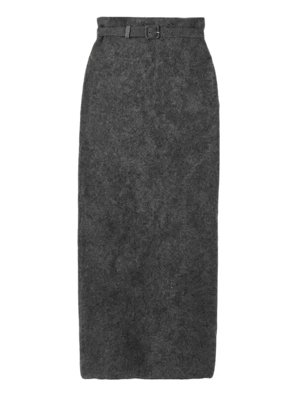 Adam Lippes Belted Brushed-cashmere Midi Skirt - Black