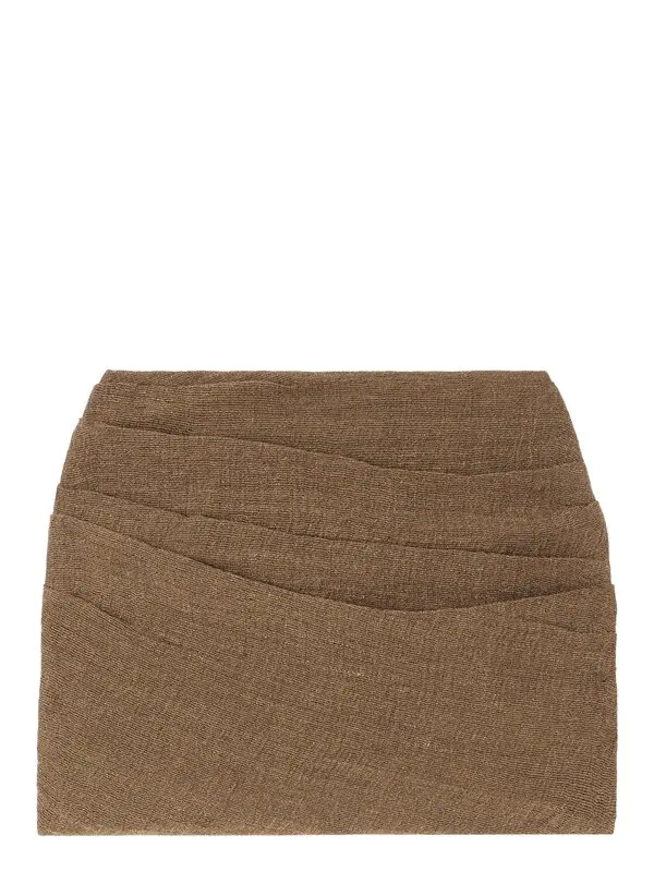 Le Kasha Spetses Draped Organic Linen-gauze Mini Skirt - Brown