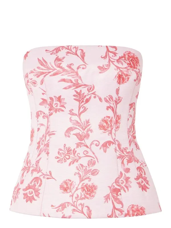 EMILIA WICKSTEAD Floral Printed Strapless Bustier Top - Pink