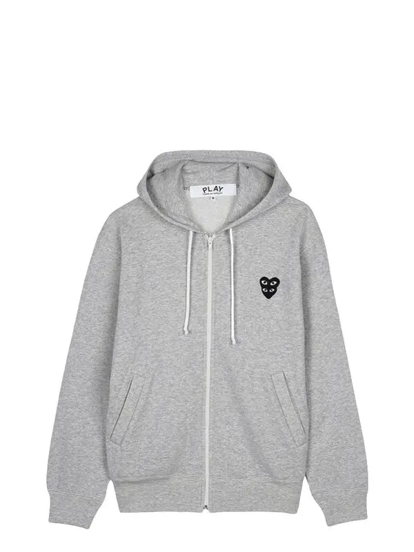 Comme Des Garçons Long Sleeve Zip-up Hoodie With Drawstring Hood And Logo Detail - Grey