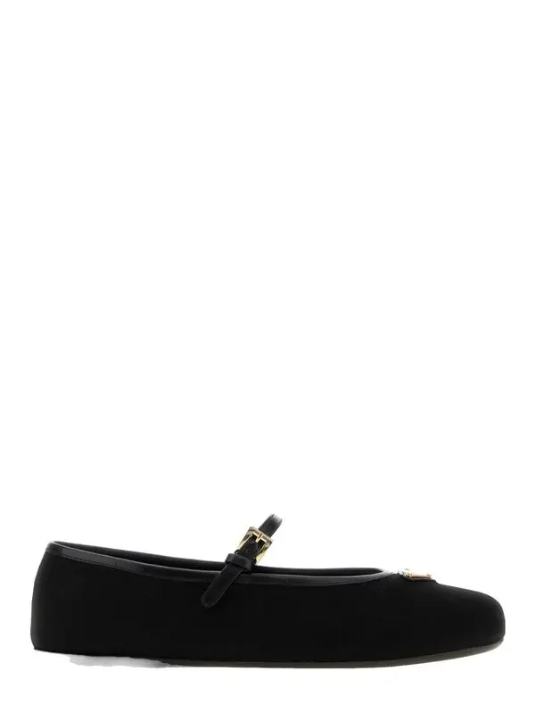 Prada Round-toe Ballet Flats With Adjustable Buckle - Black