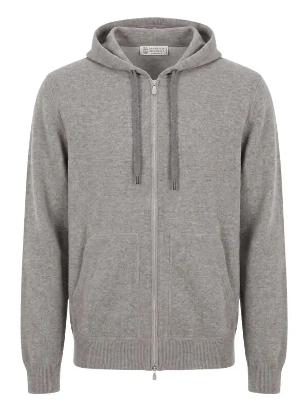 Brunello Cucinelli Long-sleeved Hooded Knit Sweater - Gray