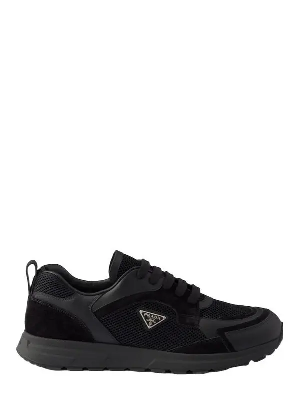 Prada Prax Leather And Fabric Lace-up Sneakers - Black