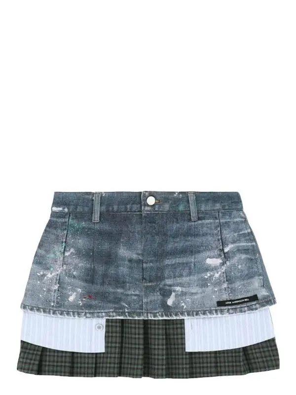 Andersson Bell Layered Mini Pleated Denim Skirt - Blue
