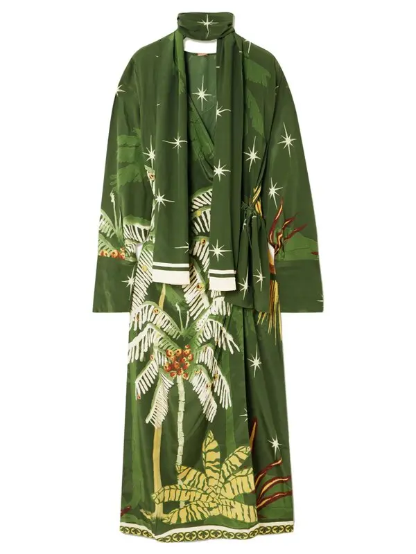 Johanna Ortiz Eternity Begins" Printed Wrap Maxi Dress - Green