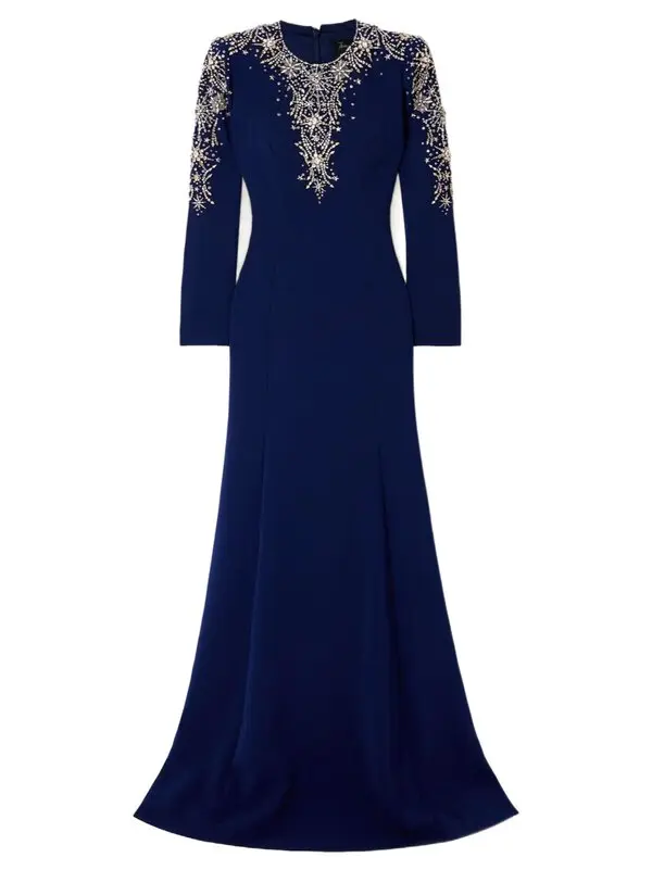 Jenny Packham Long Sleeve Embellished Gown - Blue