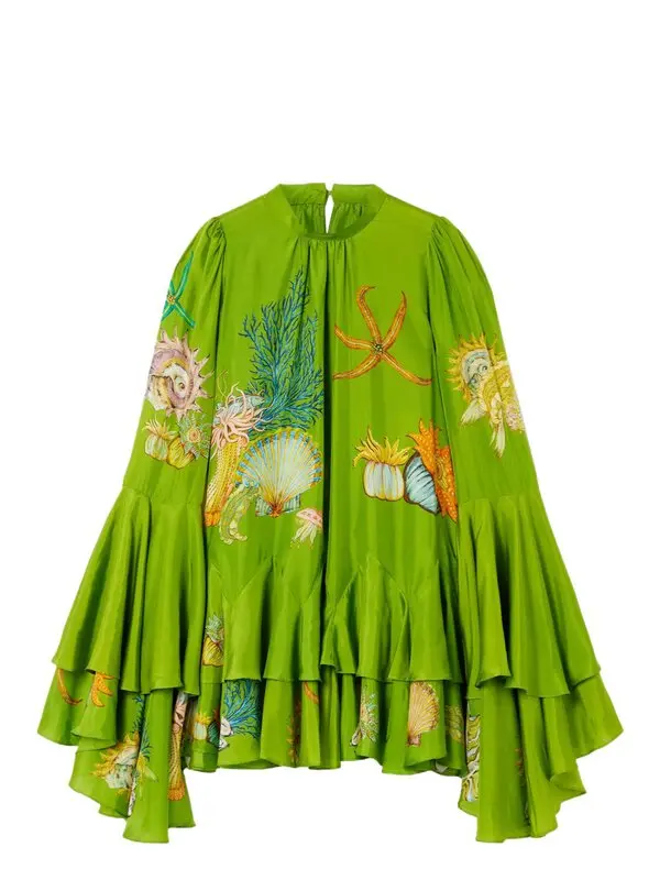 ALEMAIS Cropped Top With Double-layer Ruffle Hem - Green
