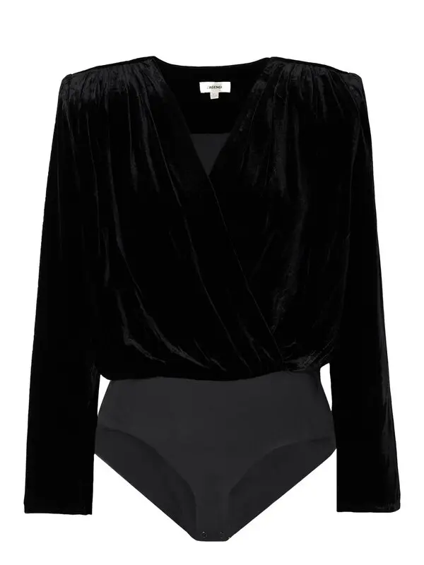 L'Agence Velvet And Stretch-jersey Bodysuit With Padded Shoulders - Black