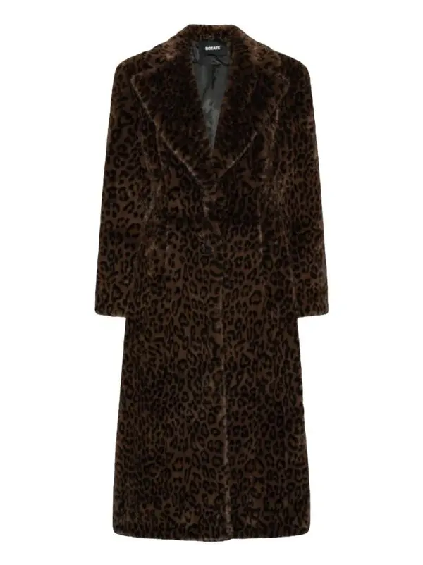 ROTATE BY BIRGER CHRISTENSEN Long Faux Fur Leopard Print Coat - Brown