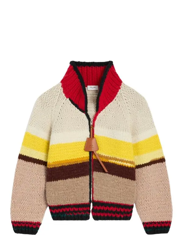 Celine Striped Wool Cardigan With Shawl Collar - Polychromatic
