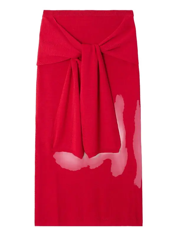 Proenza Schouler Tie-front Pointelle-knit Linen-blend Midi Skirt - Red
