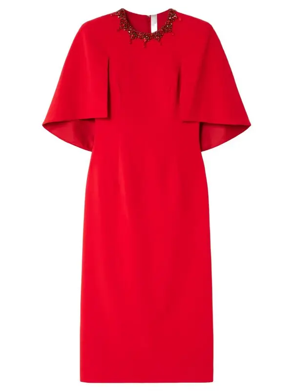 Jenny Packham Embellished Cape Midi Dress - Red