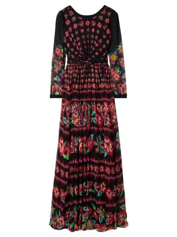 Saloni Long-sleeve Maxi Dress With Ethnic Floral Print - Black