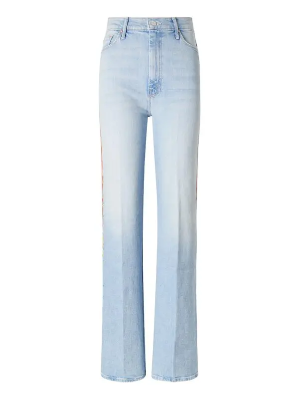MOTHER The Saloon Sneak Printed High-waist Wide-leg Jeans - Blue
