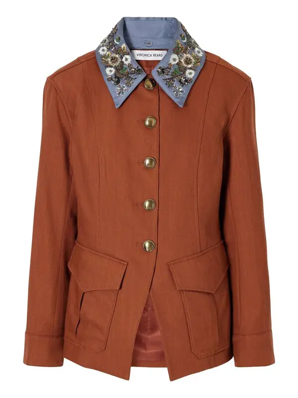 Veronica Beard Laramie Embellished Twill Jacket - Brick