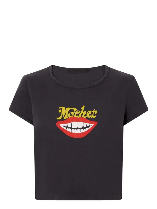 MOTHER The Itty Bitty Ringer Cropped Printed Cotton-jersey T-shirt - Black