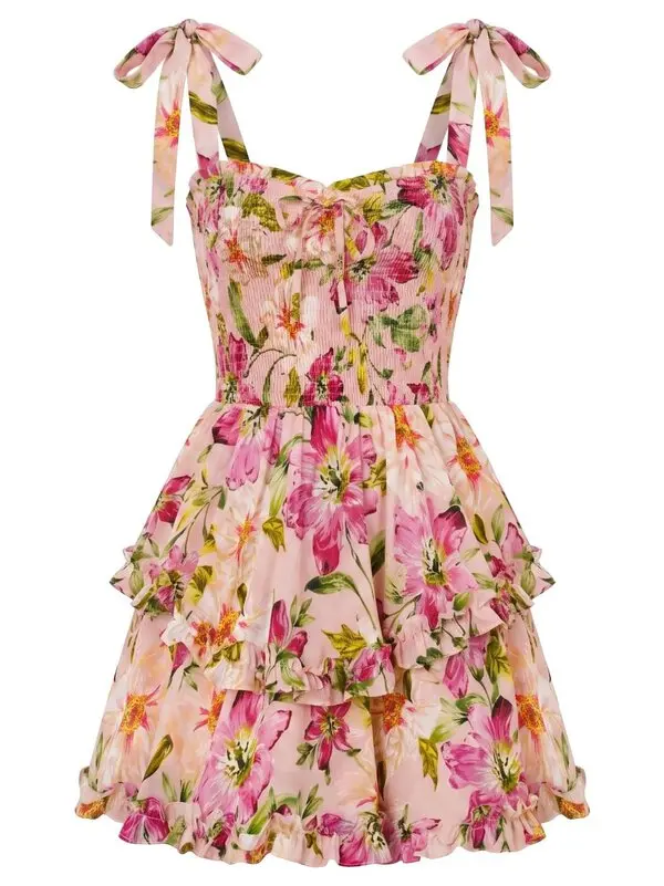 Yumi Kim Elise Mini Dress With Floral Print And Tie Shoulders - Pink