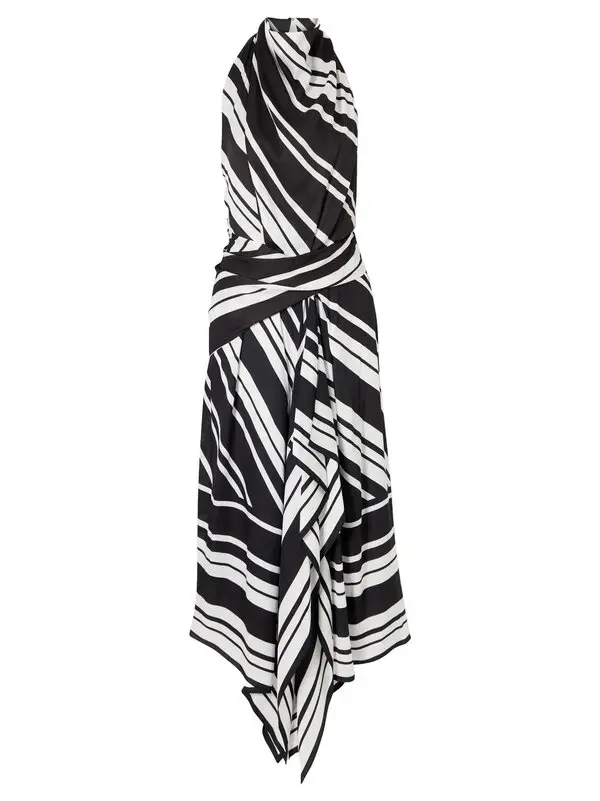 Brandon Maxwell The Marin Striped Twill Halterneck Midi Dress - Black