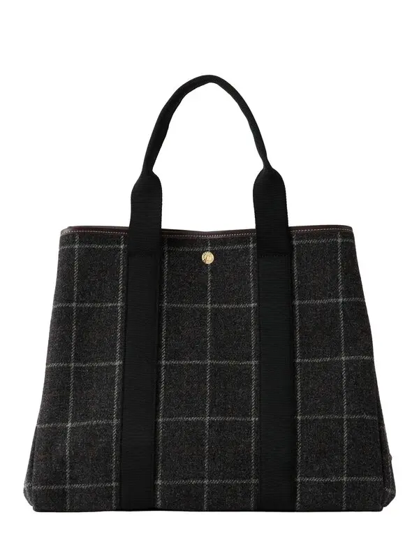 Rue De Verneuil Traversée Checked Tweed Tote - Gray Green