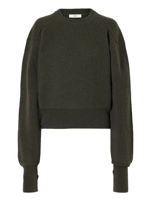 RIER Riers Ribbed Virgin Wool Crew Neck Sweater - Green
