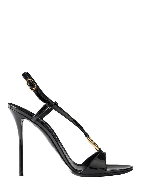 Dolce & Gabbana Logo Detailed Patent Leather Sandals - Black