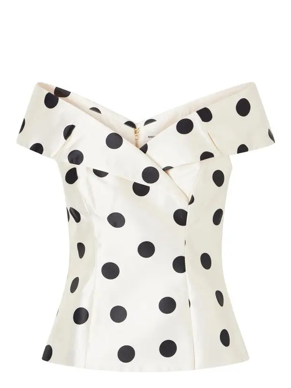 Rebecca Vallance Bacio Off-the-shoulder Polka-dot Satin-twill Top - Neutrals