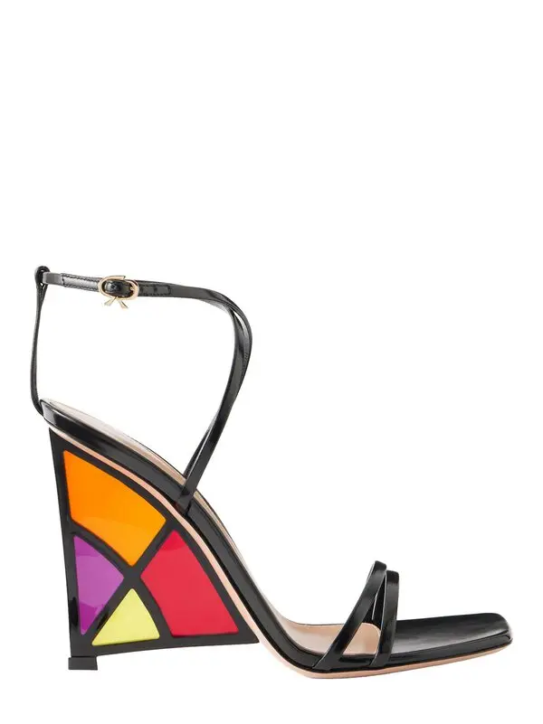 GIANVITO ROSSI Nuit 105 Leather Wedge Sandals - Black