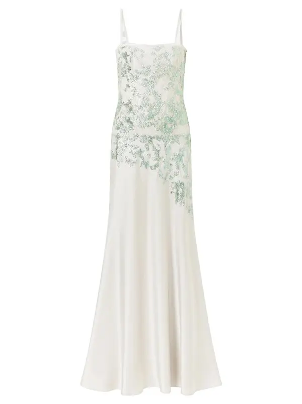 Costarellos Jennan" Sequin-embroidered Satin Gown - Green