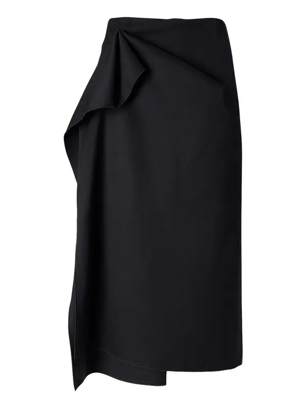 LANVIN Asymmetrical Wool Midi Skirt - Black