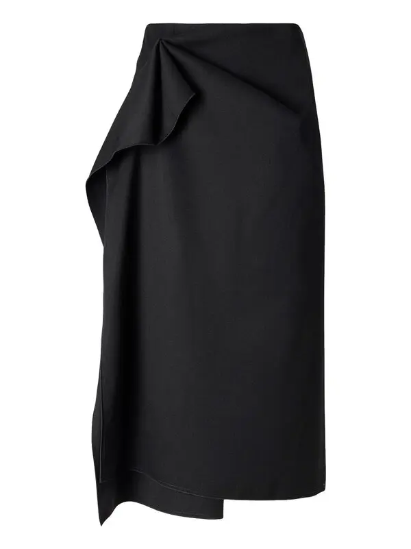 LANVIN Asymmetrical Wool Midi Skirt - Black