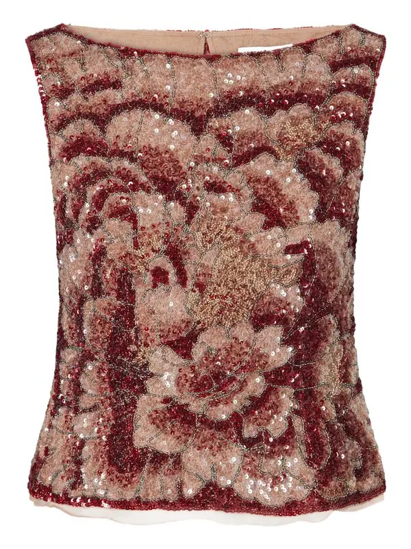 CLIO PEPPIATT Sleeveless Sequin Embellished Blouse - Red