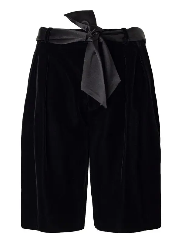 Saint Laurent Belted Velvet Shorts - Black