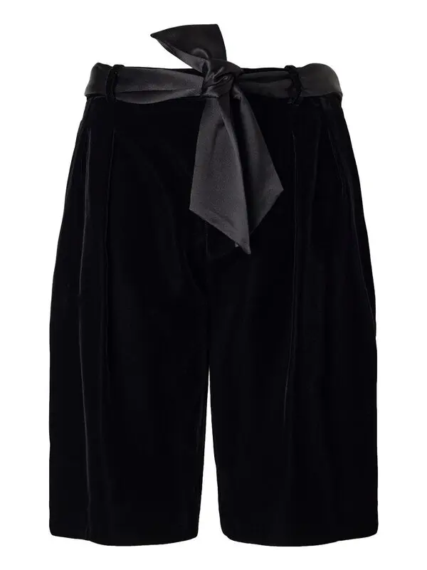 Saint Laurent Belted Velvet Shorts - Black