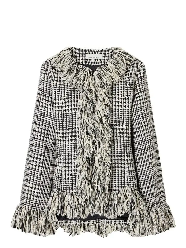 LIBEROWE Banker Fringed Houndstooth Tweed Jacket - Black