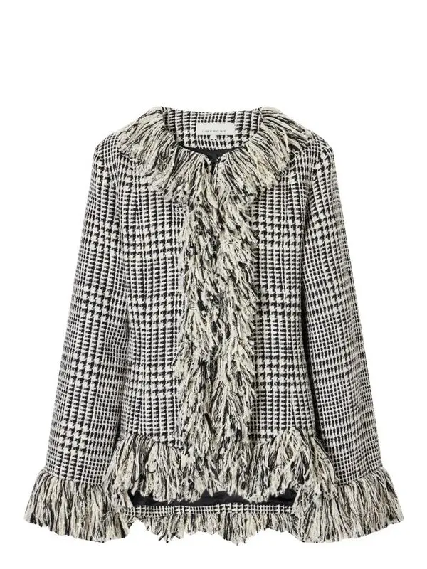 LIBEROWE Banker Fringed Houndstooth Tweed Jacket - Black